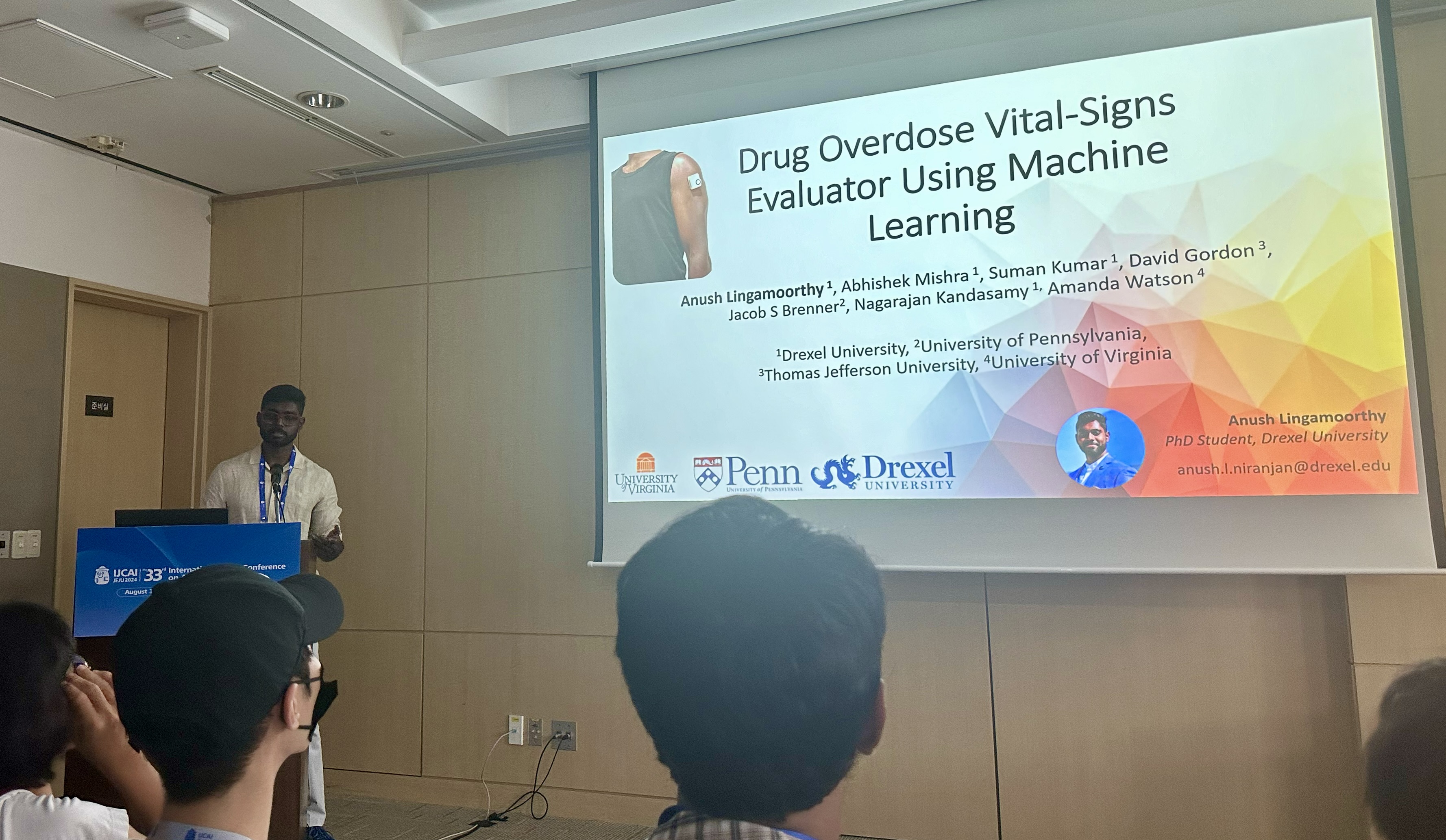 Anush presented "Drug Overdose Vital-Signs Evaluator Using Machine Learning" at IJCAI 2024 ...